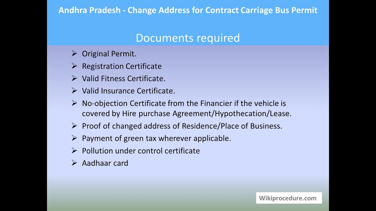 Andhra Pradesh - Change Address For Contract Carriage Bus Permit - YouTube
