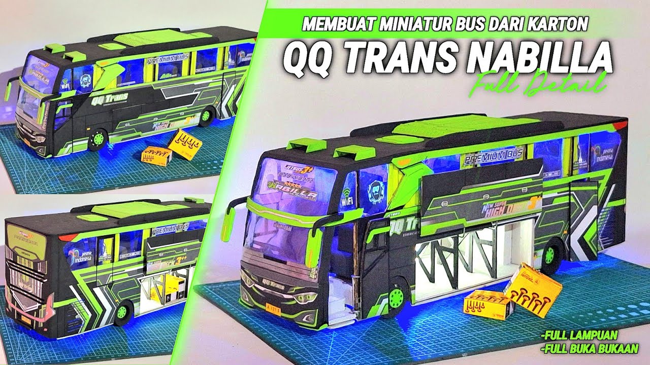 MEMBUAT MINIATUR BUS QQ TRANS NABILLA DARI KARTON || FULL SPEK!!! - YouTube