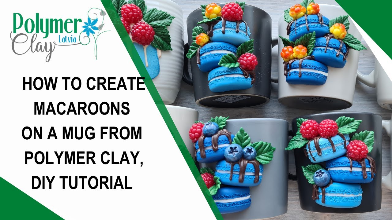 How to create macaroons on a mug from polymer clay, DIY tutorial - YouTube
