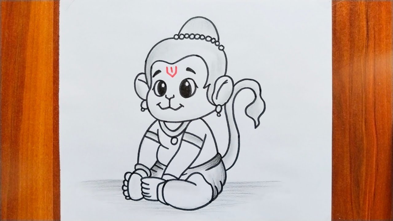 Cute Bal Hanuman Easy Drawing / Hanuman Pencil Sketch / God Hanuman ...
