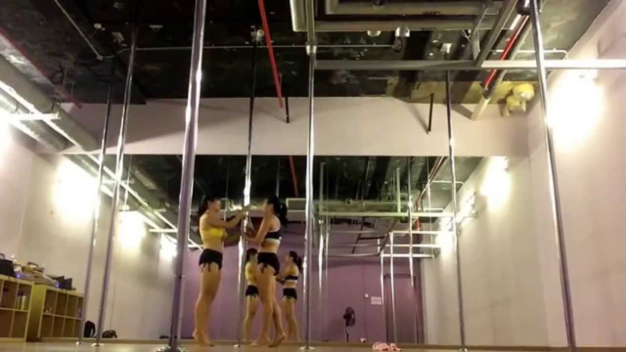 Behind the scenes reiko split pole doubles practice and trial pole dance doubles tricks - YouTube
