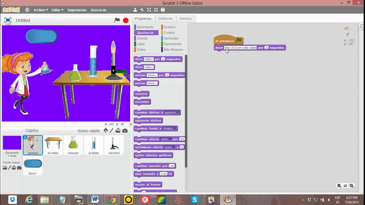 Presentar objetos de un laboratorio de química en Scratch - YouTube