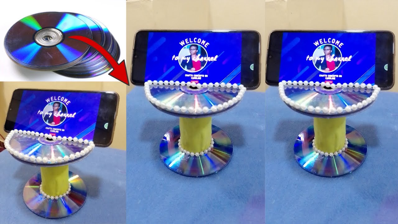 HOW TO MAKE MOBILE PHONE STAND USING OLD CDs @CraftyconceptsbyCaroline ...