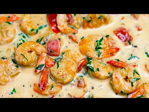 Das beste Rezept für Garnelen in einer cremigen Sauce. Schnell und lecker!