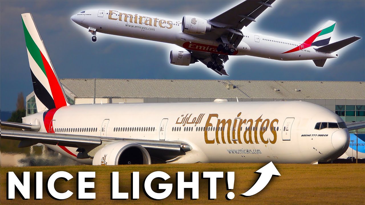STUNNING Emirates BOEING 777-300ER Close-up Landing & Takeoff with ATC ...