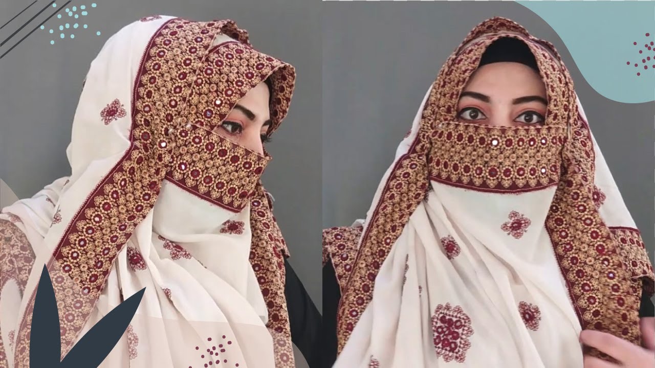 Easy Niqab and Hijab Tutorial With Border Dupatta l Niqab Style With ...
