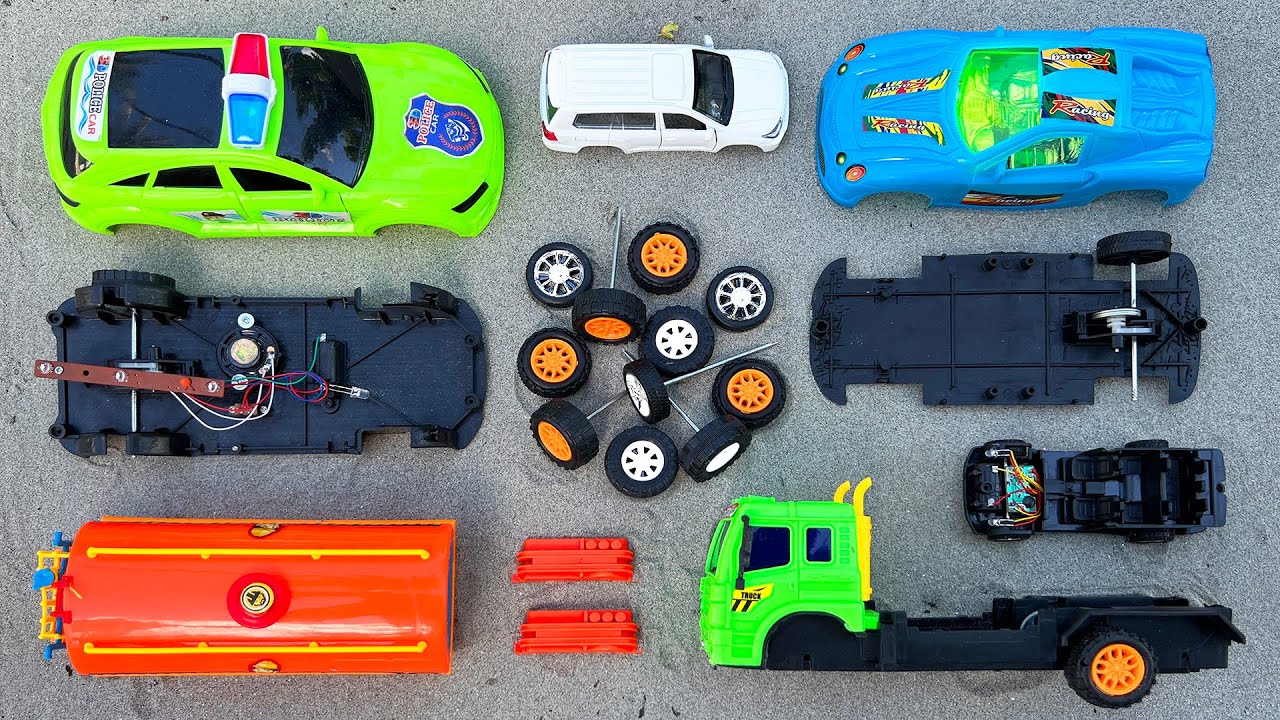 Attachment of Toy Vehicles | Pairing Tank Truck, Police Car, Sports Car ...