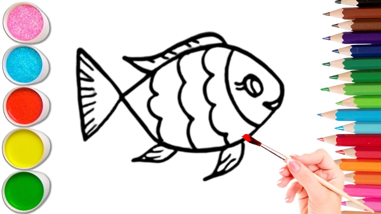 How To Draw cute Fish Drawing, Painting & Coloring For Kids and ...