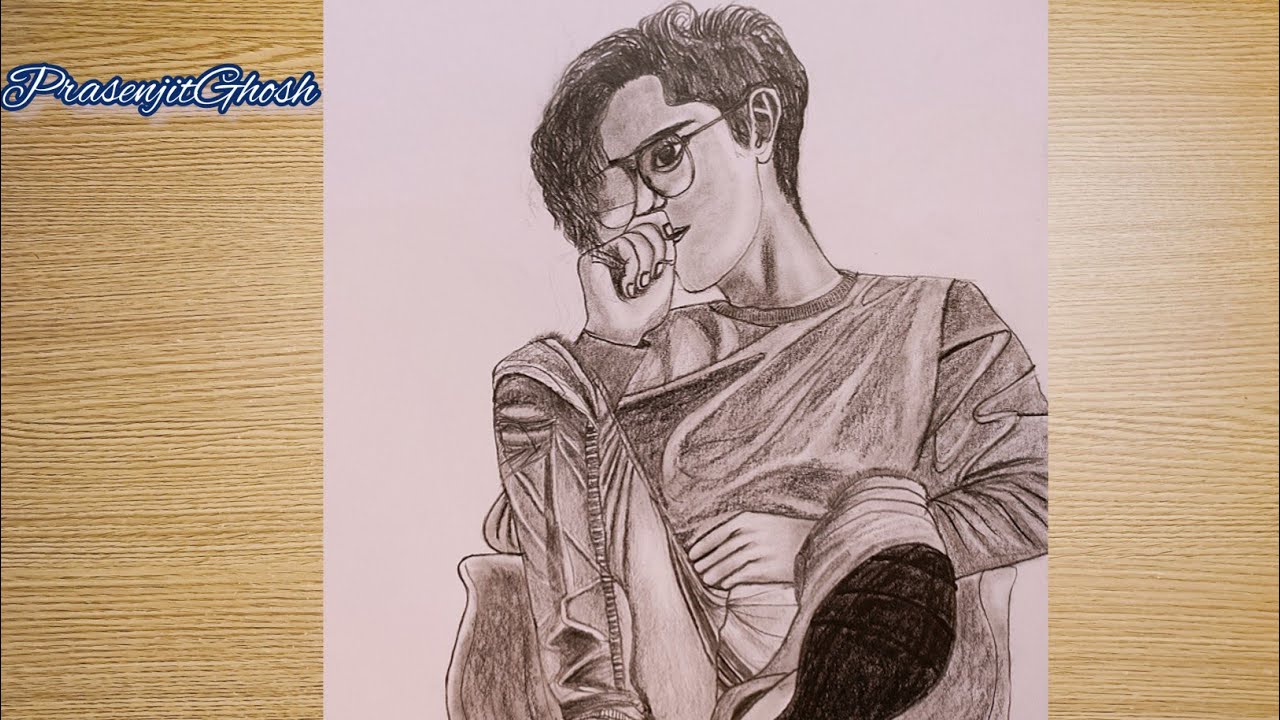 How to draw a boy easy with pencil || drawing of a boy sitting alone ...