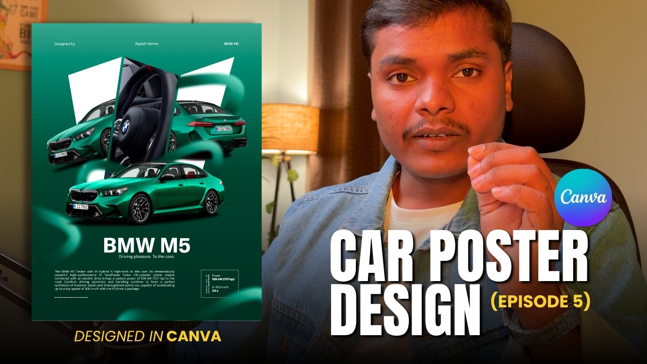 BMW M5 Car Poster Design in Canva | Episode - 5 | Step-by-Step Canva ...