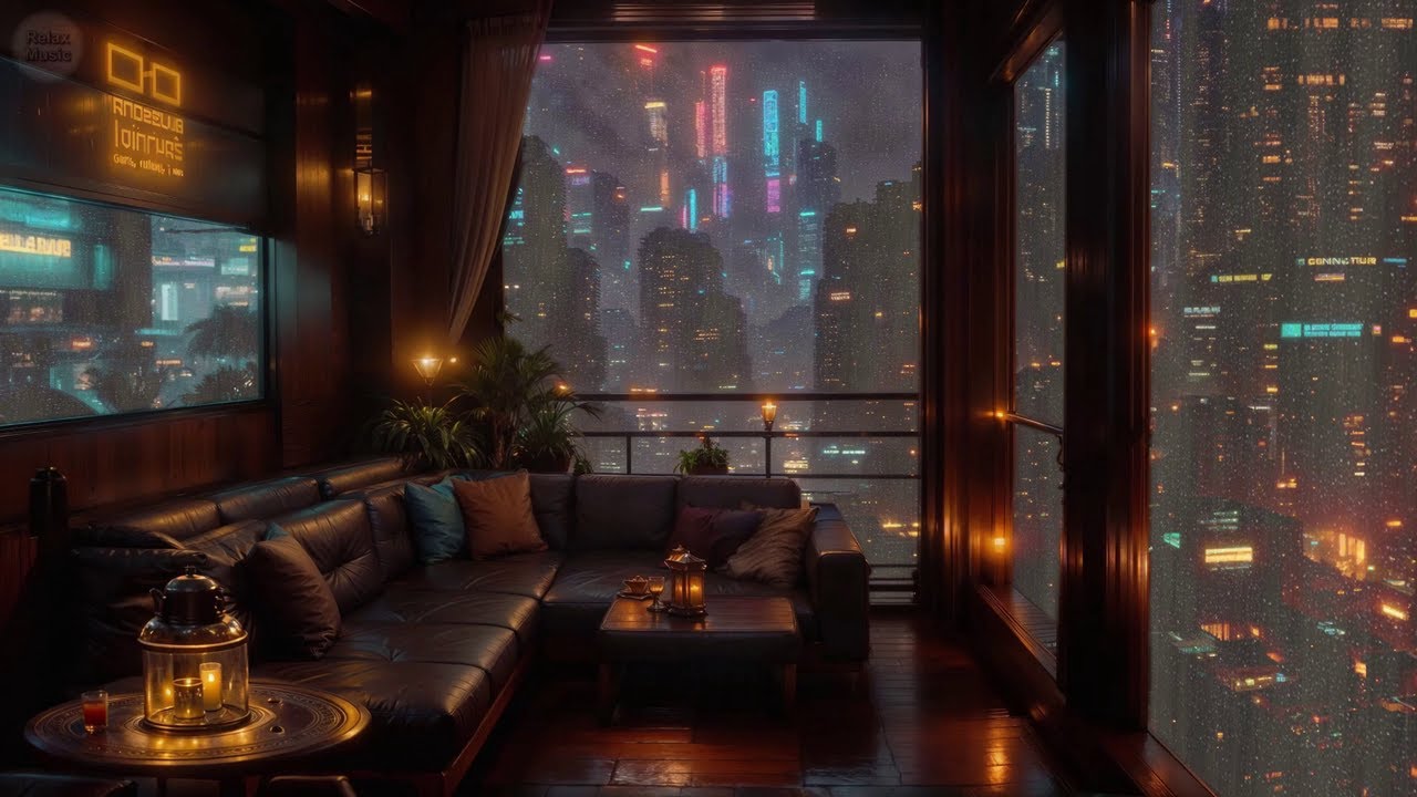 Cozy Cyberpunk Loft: Rain and Ambient Music | Cyberpunk Bedroom above ...