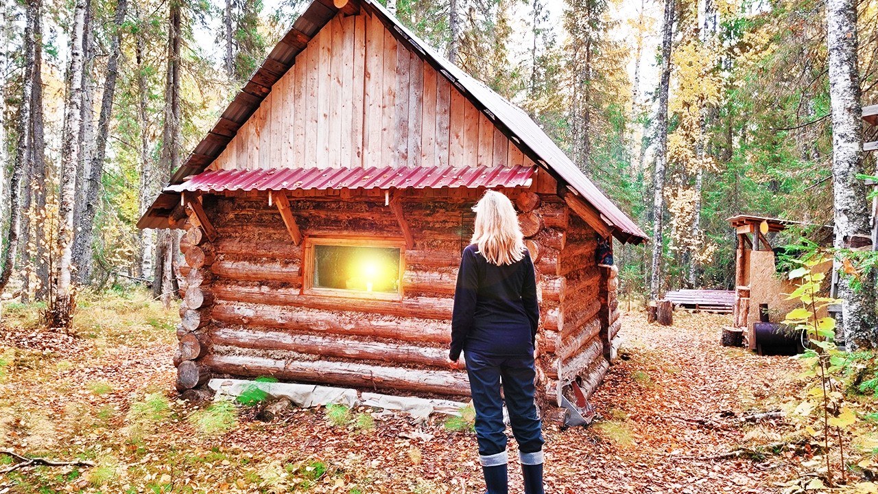 Woman Alone in a Log Cabin with a Sauna - YouTube