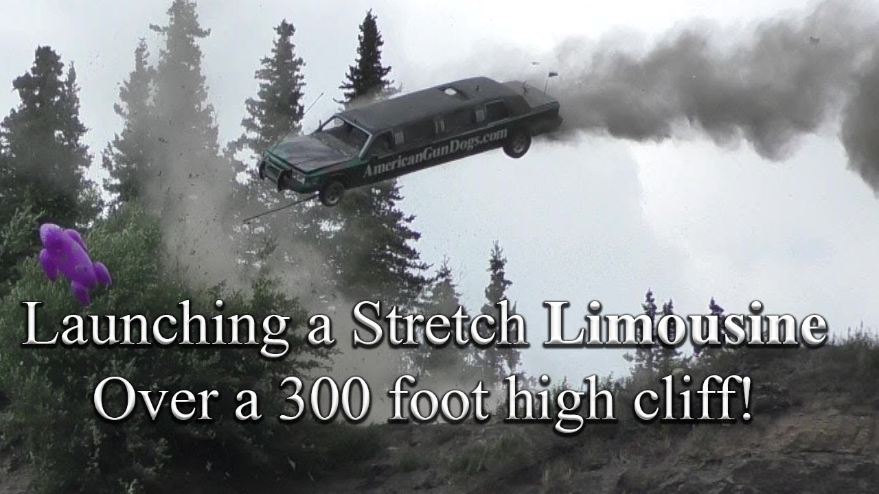 Launching a stretch limo over a 300 foot high cliff! In car video ...
