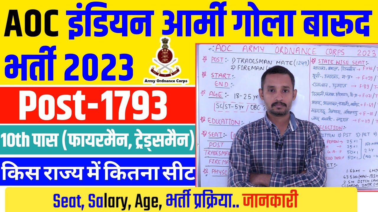 AOC Army Ordnance Corps Bharti 2023 | Aoc new recruitment | AOC Fireman ...