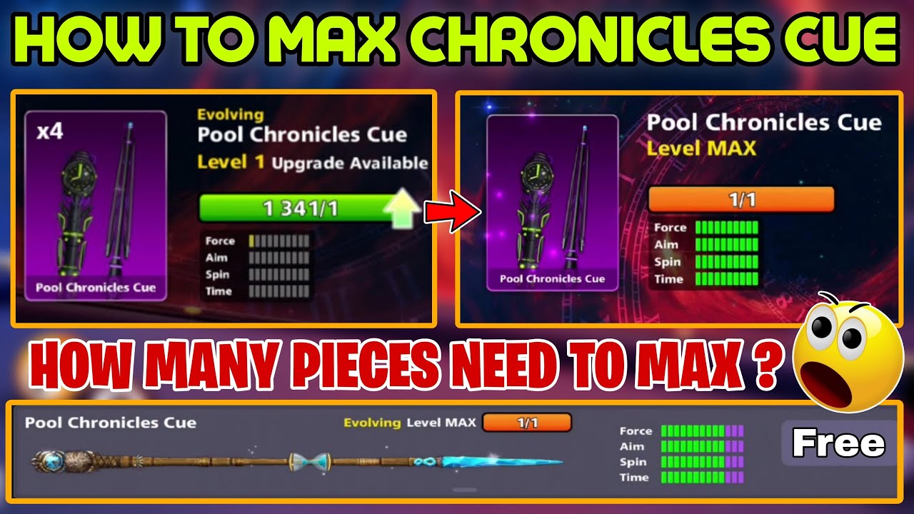 POOL CHRONICLES CUE EASY MAX TRICK 🤯 | HOW MANY PIECES NEED TO MAX 😵 ...