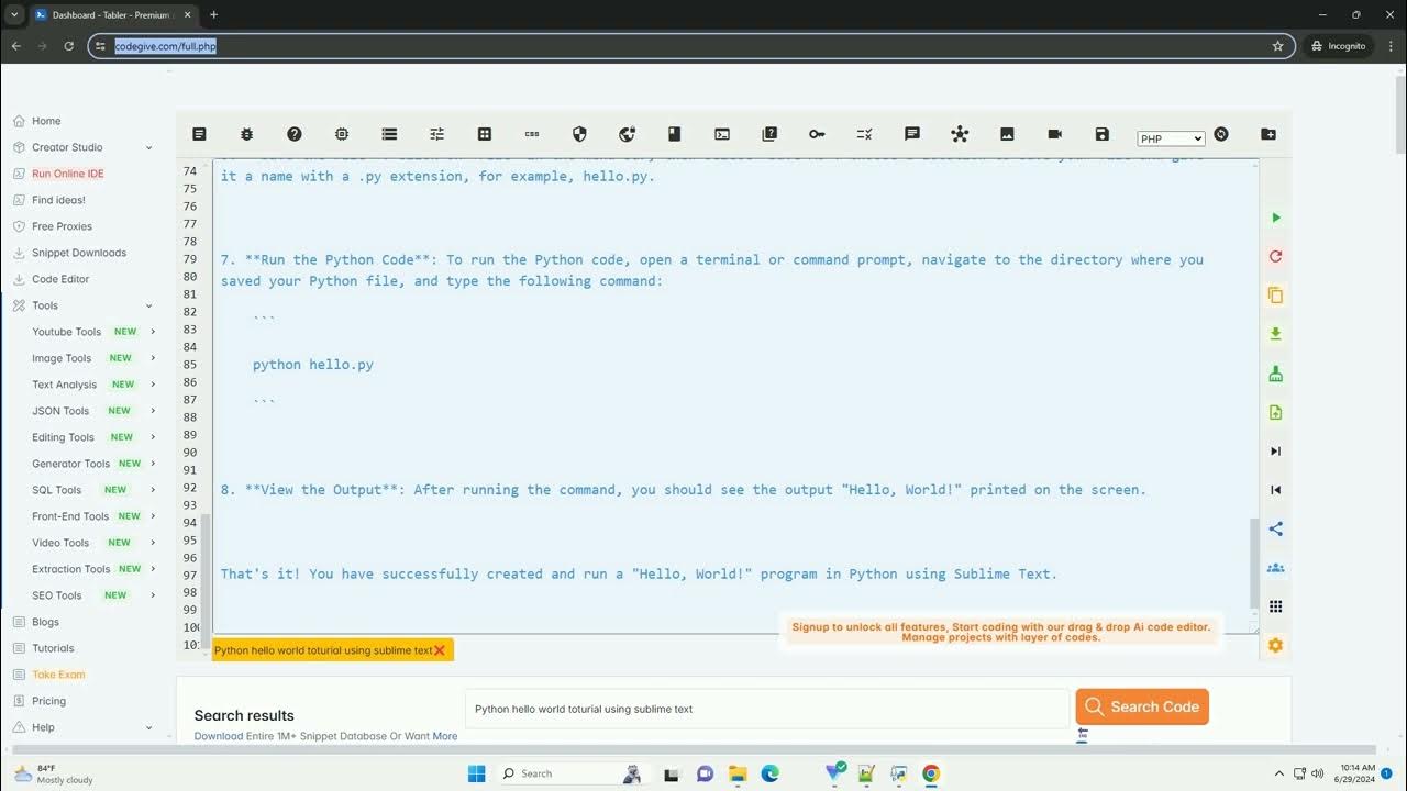 Python hello world toturial using sublime text - YouTube