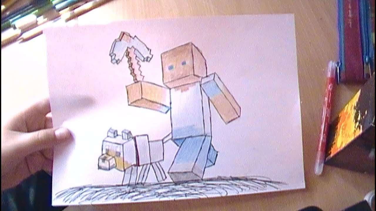 How to draw Minecraft Steve and Wolf Fanart - YouTube