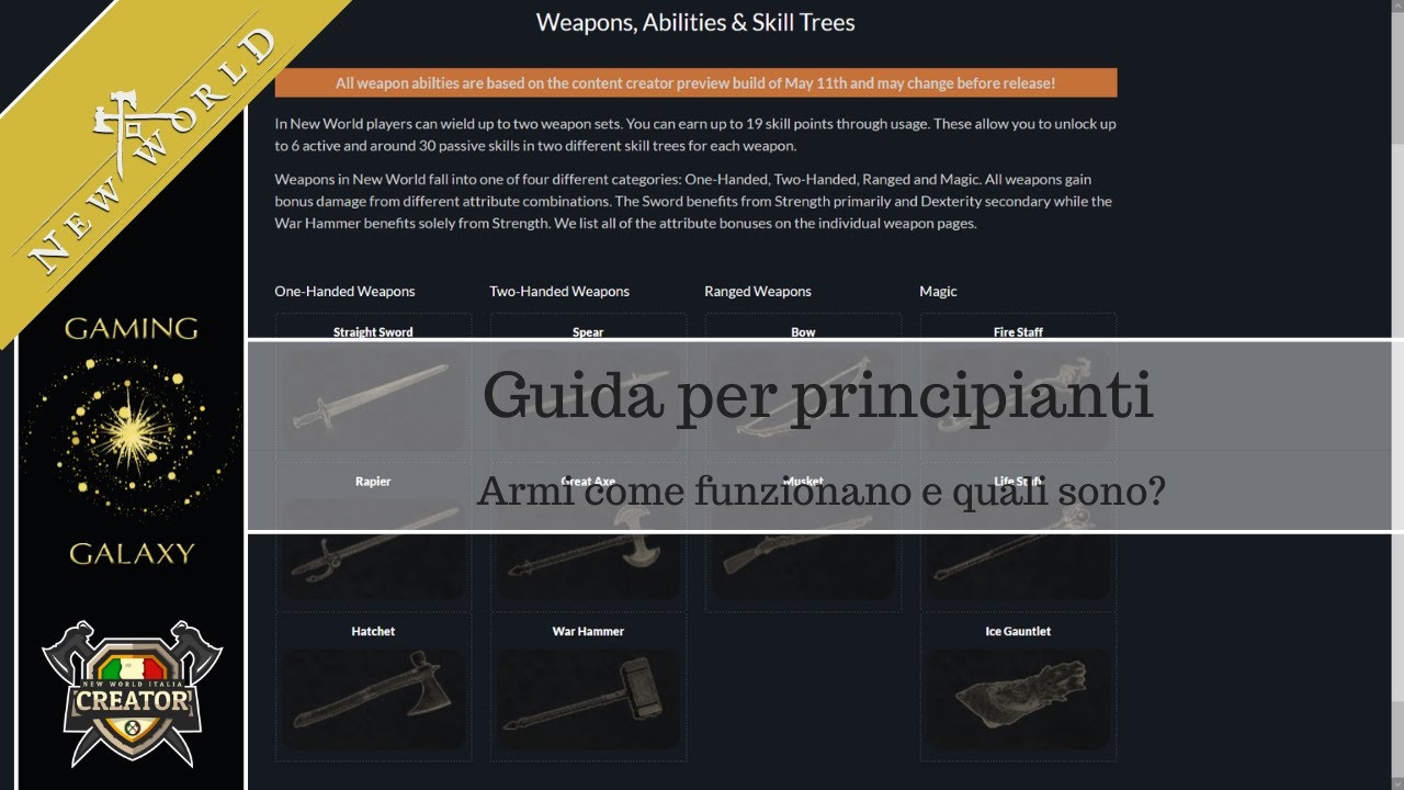 New World - Guida per principianti, Armi quali sono e come funzionano ...