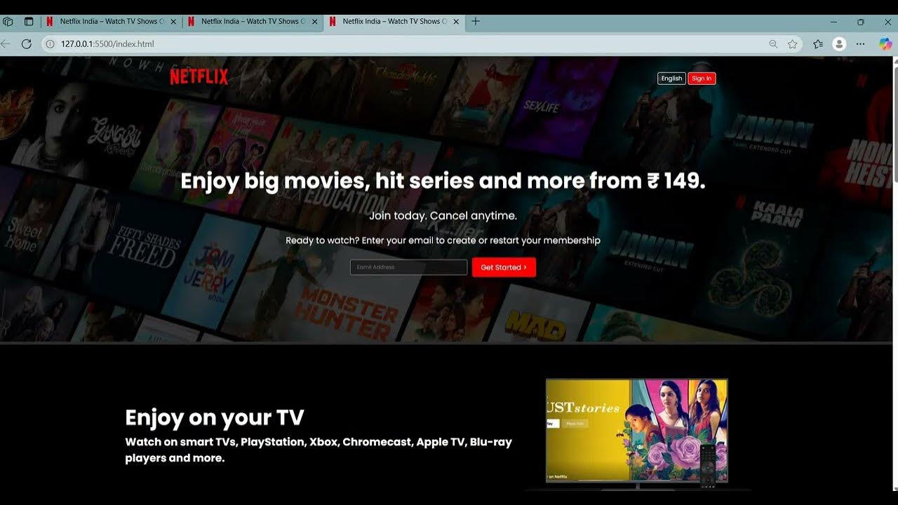 Netflix clone Home page using HTML5 and CSS in VS code #html #css #javascript #react # ...