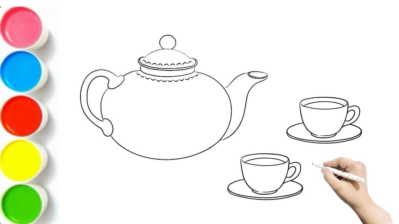How to draw tea set/easy drawing to kids.#nursery #kidsactivity/tea set ...