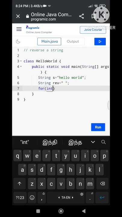 program to print a reverse a string in java program/#programming knowledge/#shorts - YouTube