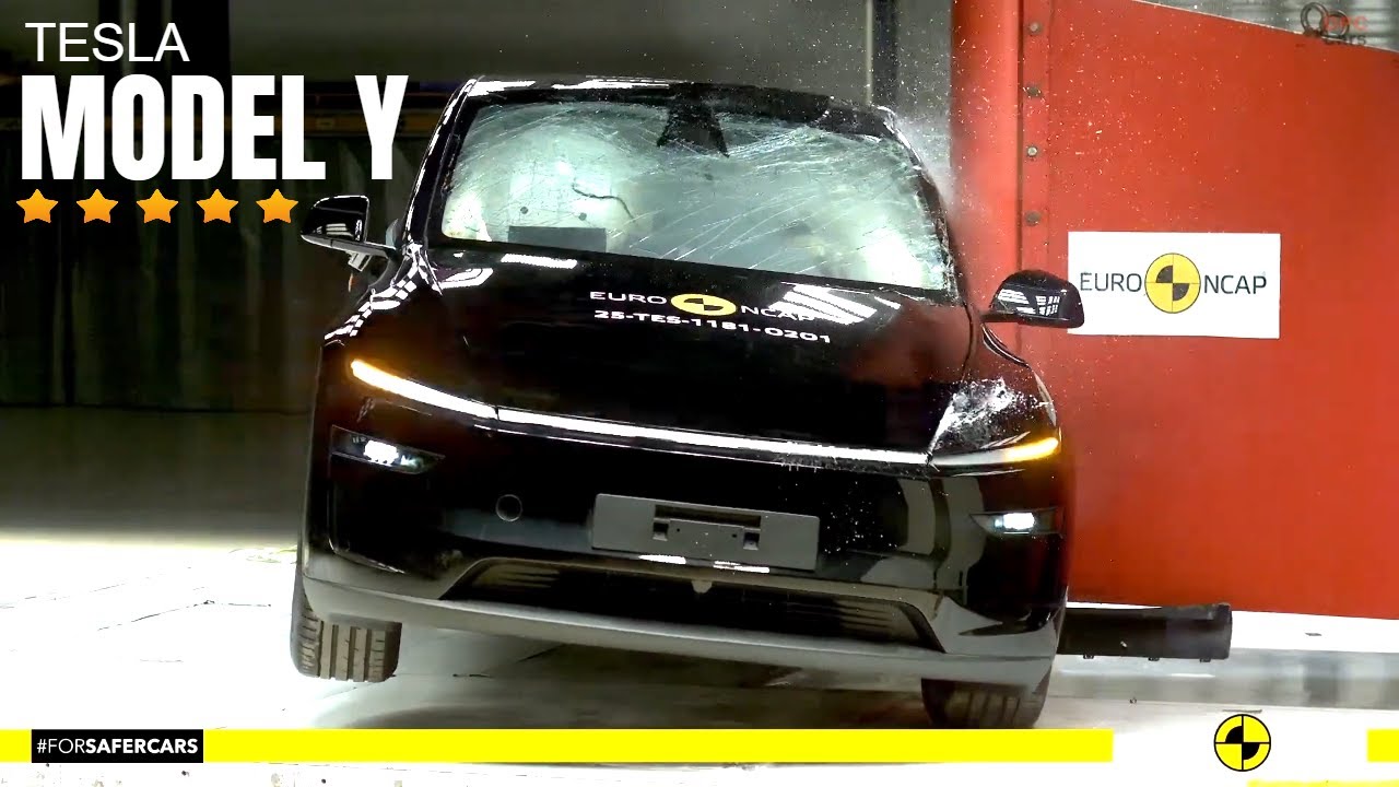 The 2025 Tesla Model Y Gets Nearly Perfect Crash Test Scores - YouTube