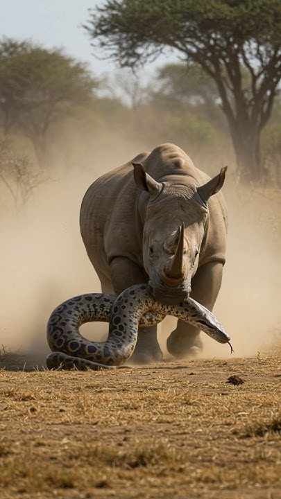 Rhinoceros vs Giant Anaconda #rhinocerosvsanaconda #wildlifeshowdown # ...