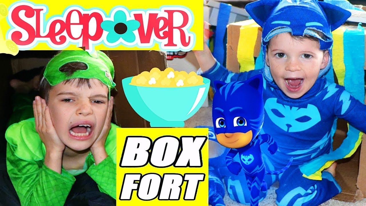 PJ Masks Disney Ultimate Box Fort SLEEPOVER Gekko Challenge To Sleep ...
