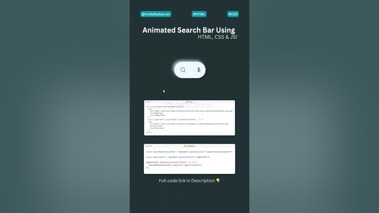 Animated Search Bar Using Html Css And Js 🔍 Css And Javascript Search