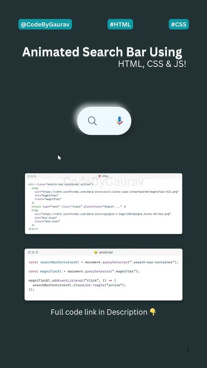 Animated Search Bar Using Html Css And Js 🔍 Css And Javascript Search