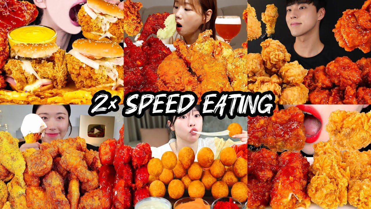 2× SPEED EATING SOUND | ASMR CHICKEN BURGERS & FRIED CHICKEN CHEESY ...