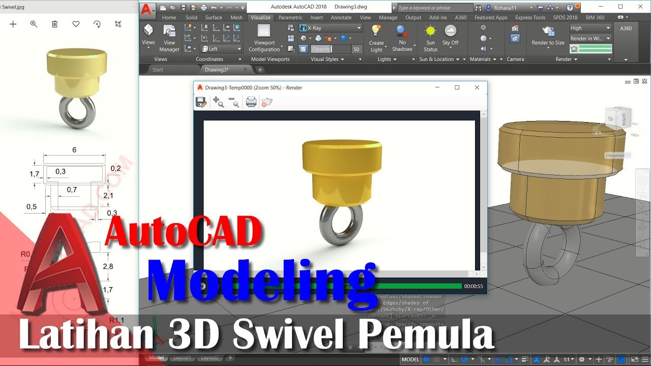 Latihan AutoCAD 3 Dimensi Swivel Pemula Bahasa Indonesia - YouTube