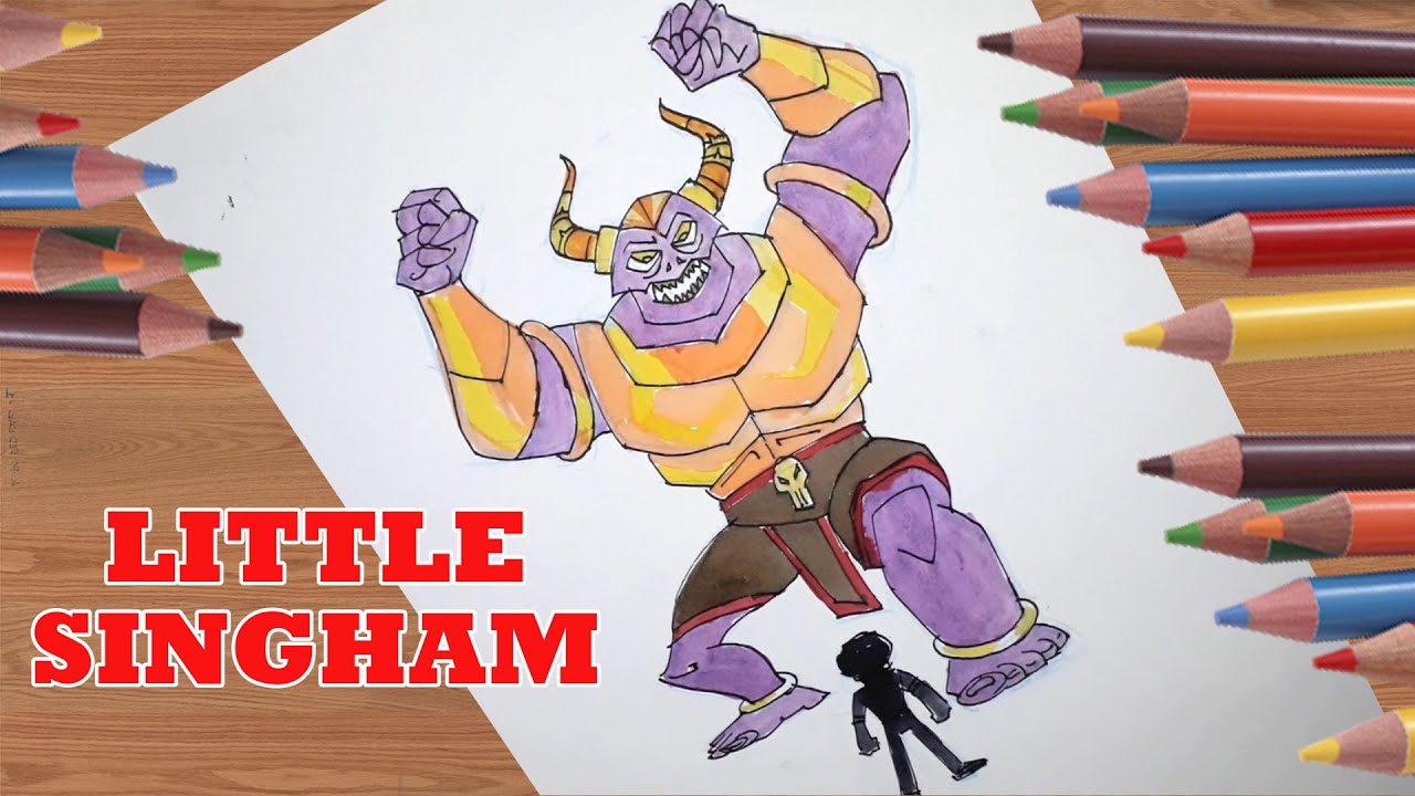 How To Draw Little Singham VS Kaal Drawing and Coloring Step By Step ...