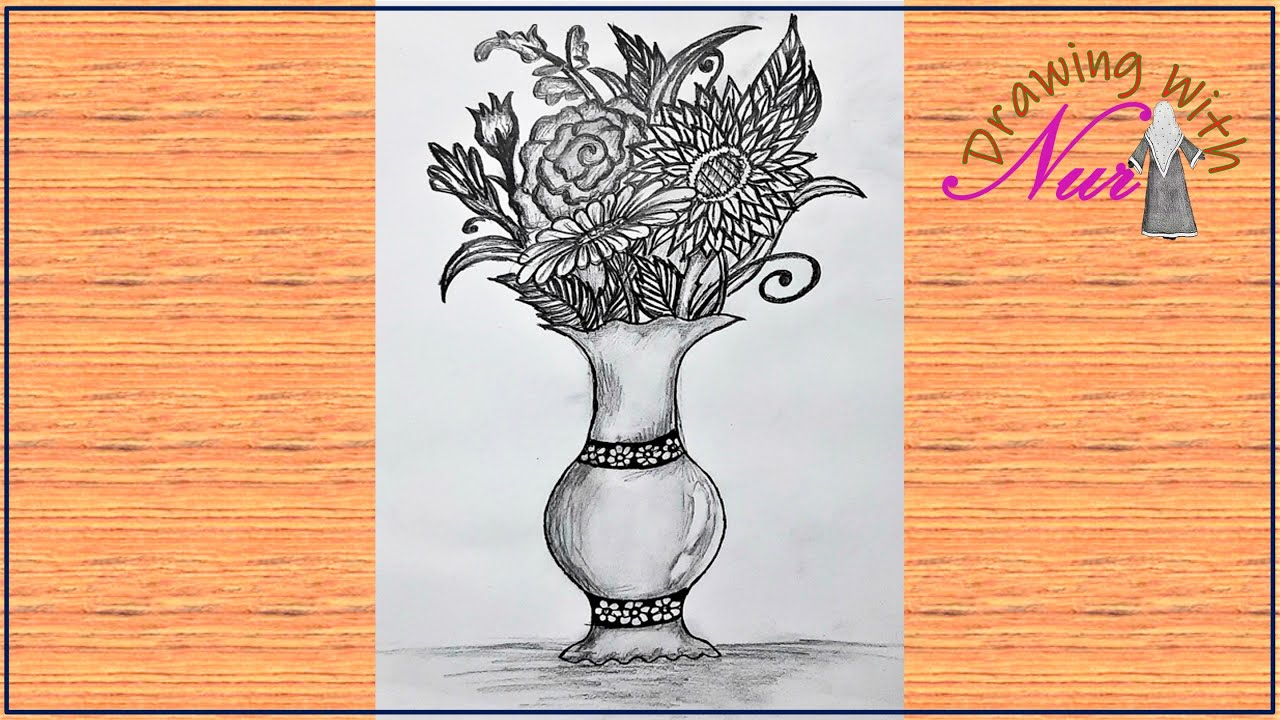 How to draw Flowers and Vase step by step easily. Easy Pencil Sketch ...