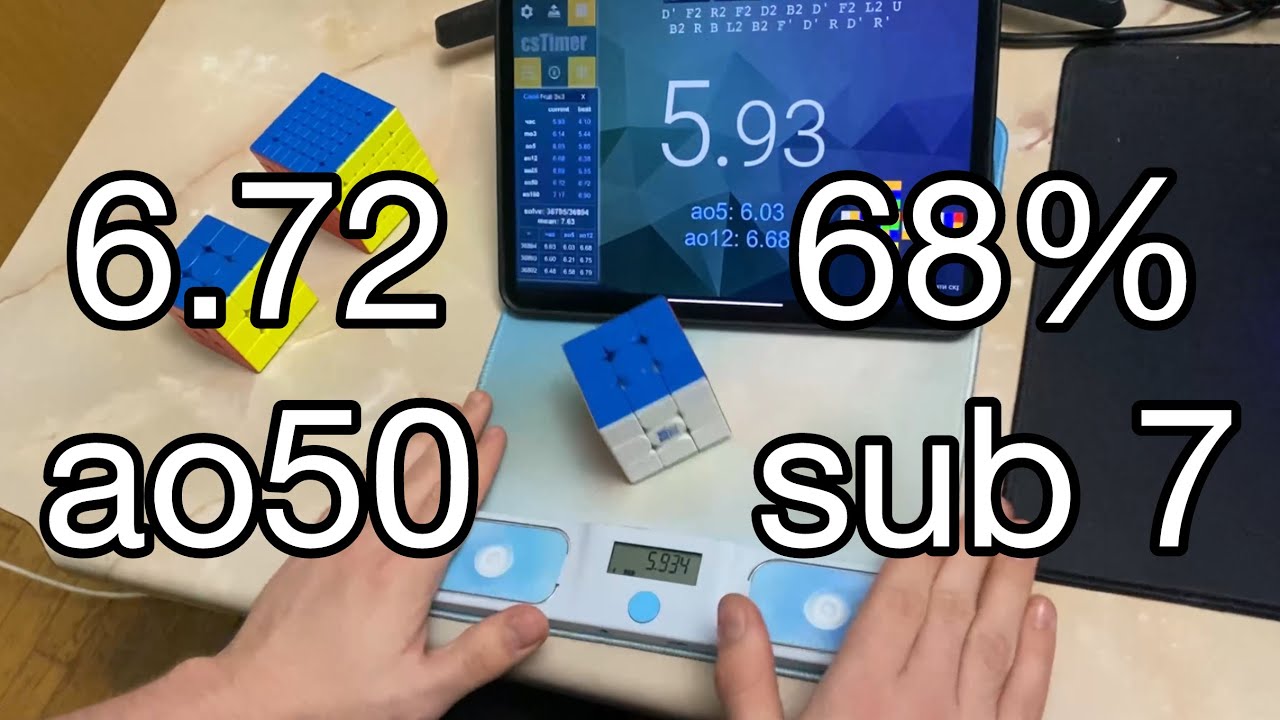 3x3 ao50 6.72 PB / 34 sub 7 solves / Highlights / MoYu Weilong V10 UV ...