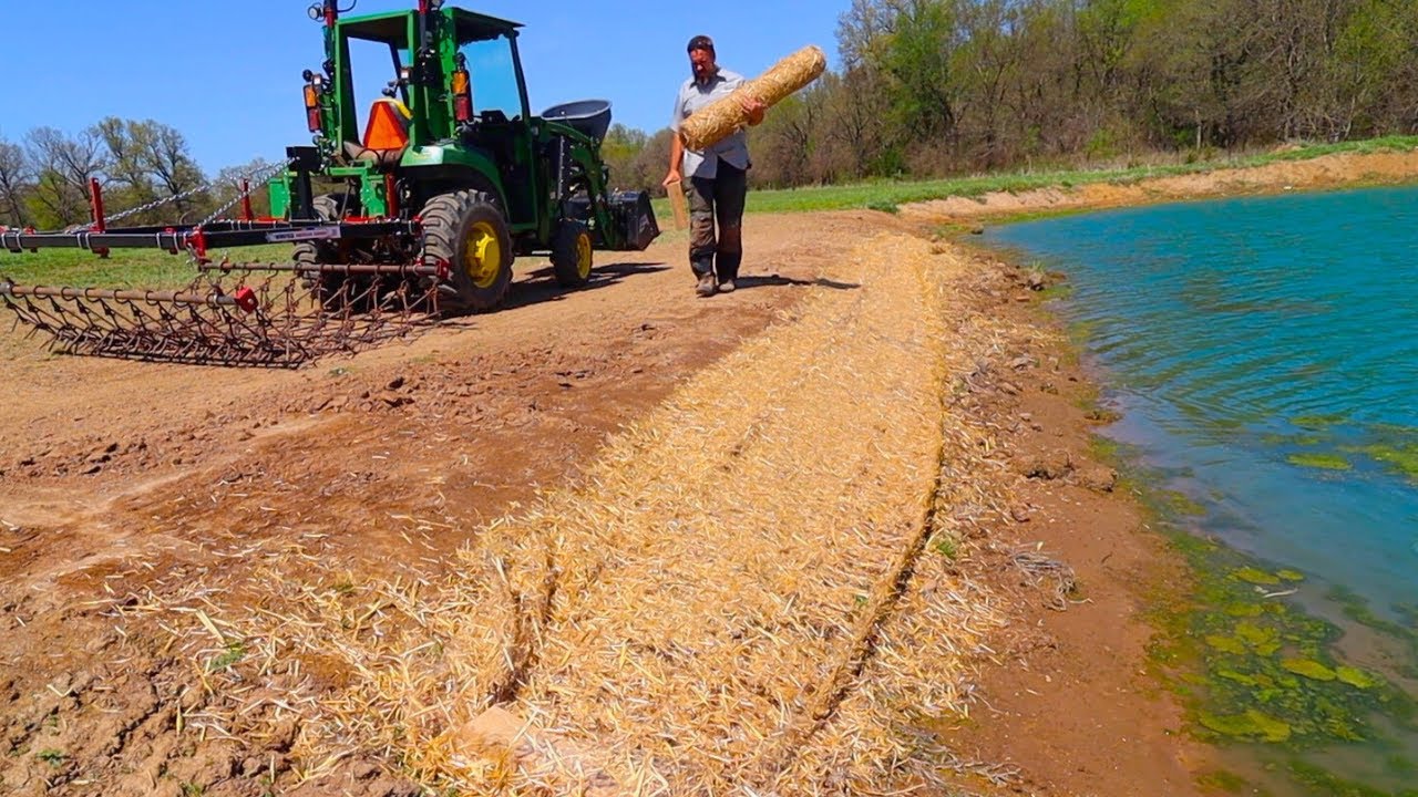 Leveling Our Yard and Seeding the Pond Bank - YouTube