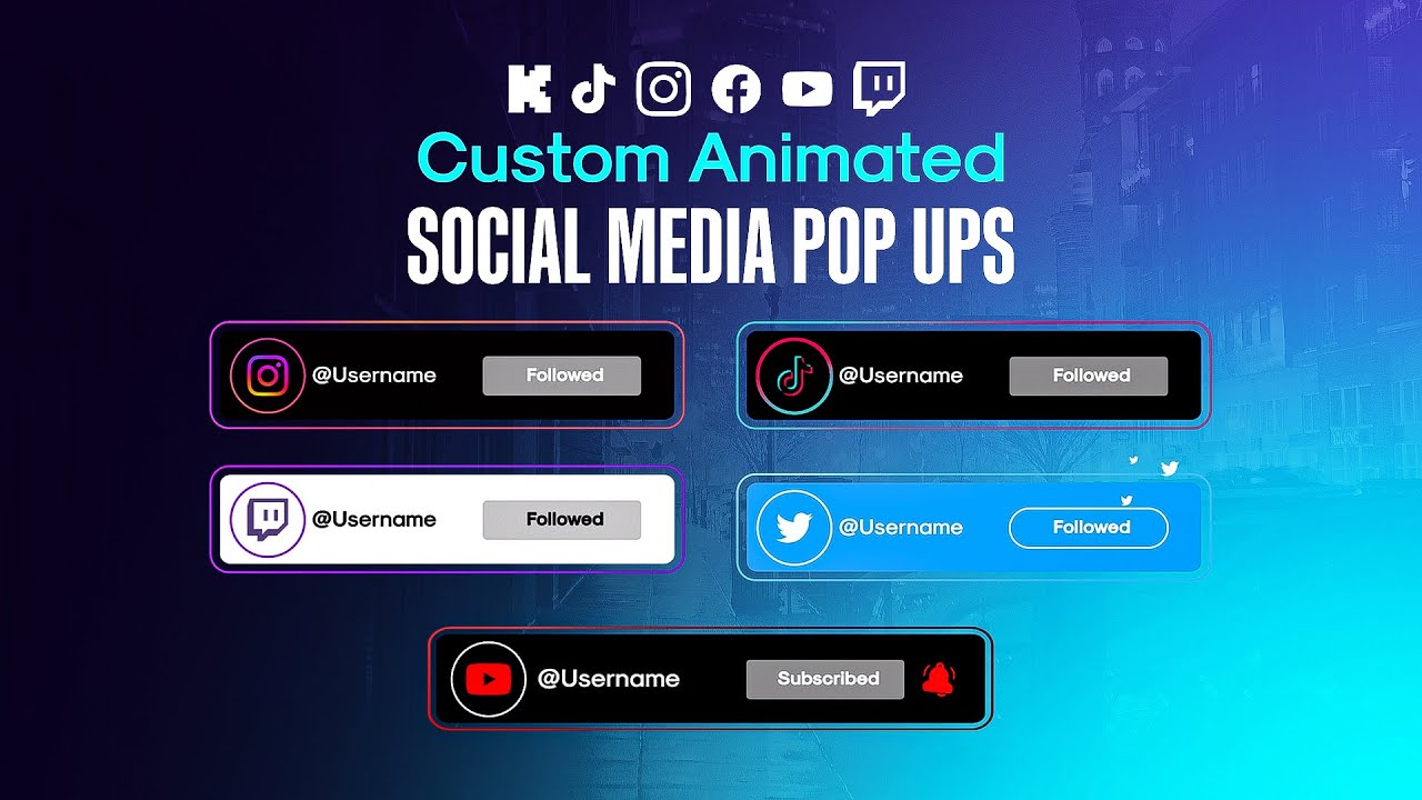 Animated Social Media Pop ups for Twitch ,Kick, Youtube Streamers - YouTube