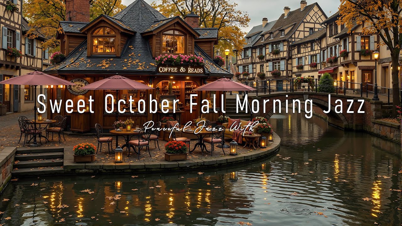 Sweet October Fall Morning & Cozy Coffee Shop Ambience 🍂 Light Rainy ...
