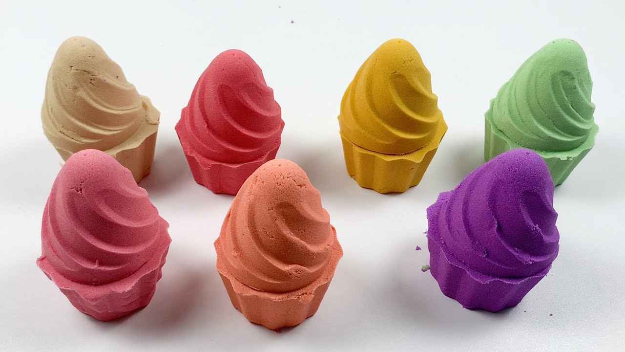 Pay Foam Ice Cream Cup Learn Colors Play with Kinetic Sand Cutting ASMR ...