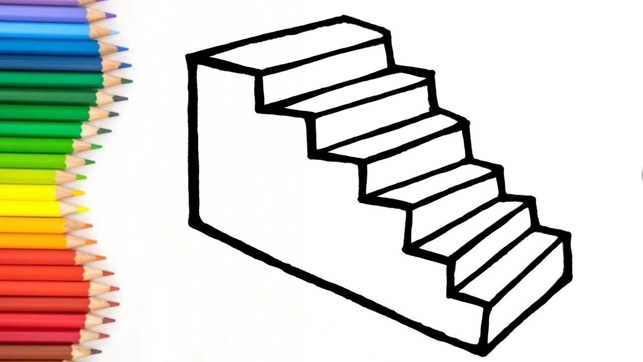 LEARN HOW TO DRAW STAIRS FOR CHILDREN RAINBOW STAIRS DRAWING ...
