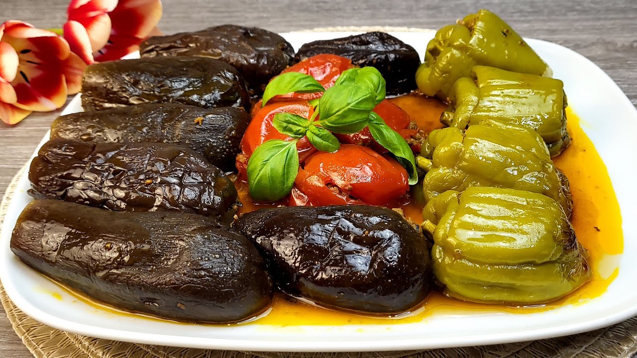 ДОЛМА из БАКЛАЖАНА ПЕРЦА и ПОМИДОРА Badımcan, Biber, Pamidor Dolması ...