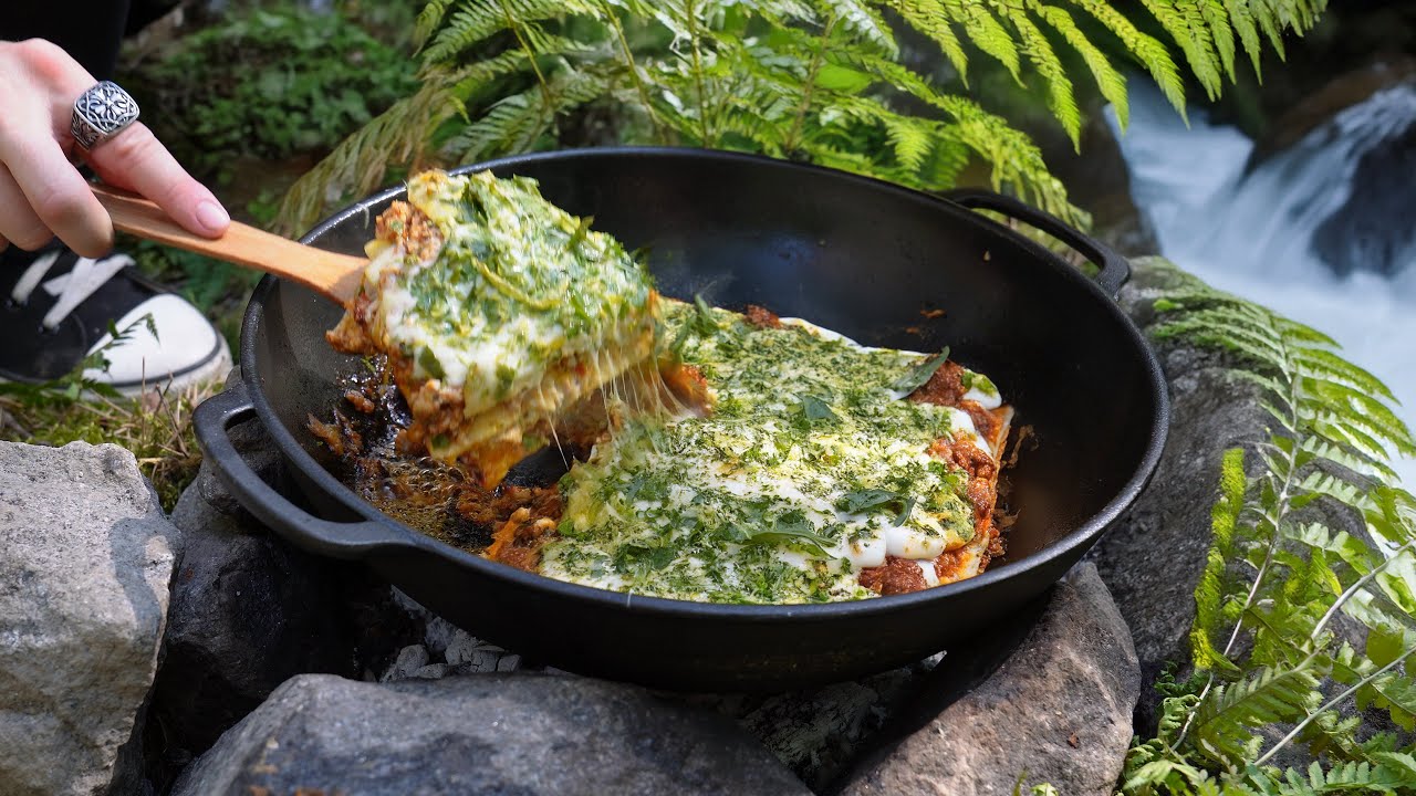 🥧 Perfect LASAGNA Recipe Cooked Outdoors! Relaxing Campfire Cooking ...