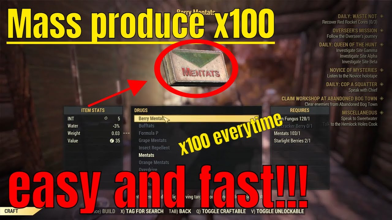 Fallout76: FASTEST WAY TO CRAFT BERRY MENTATS (2021) - YouTube