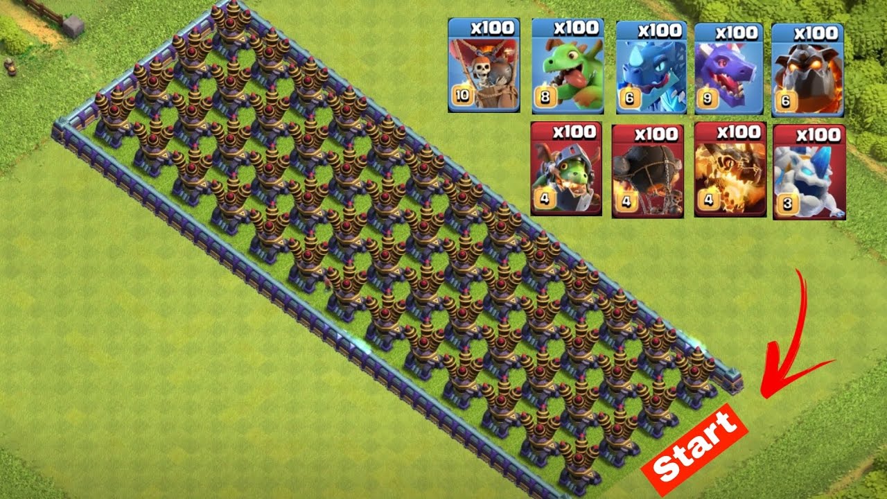 100x Normal Troops + Super troops Vs Max Level Air Defence Base ...