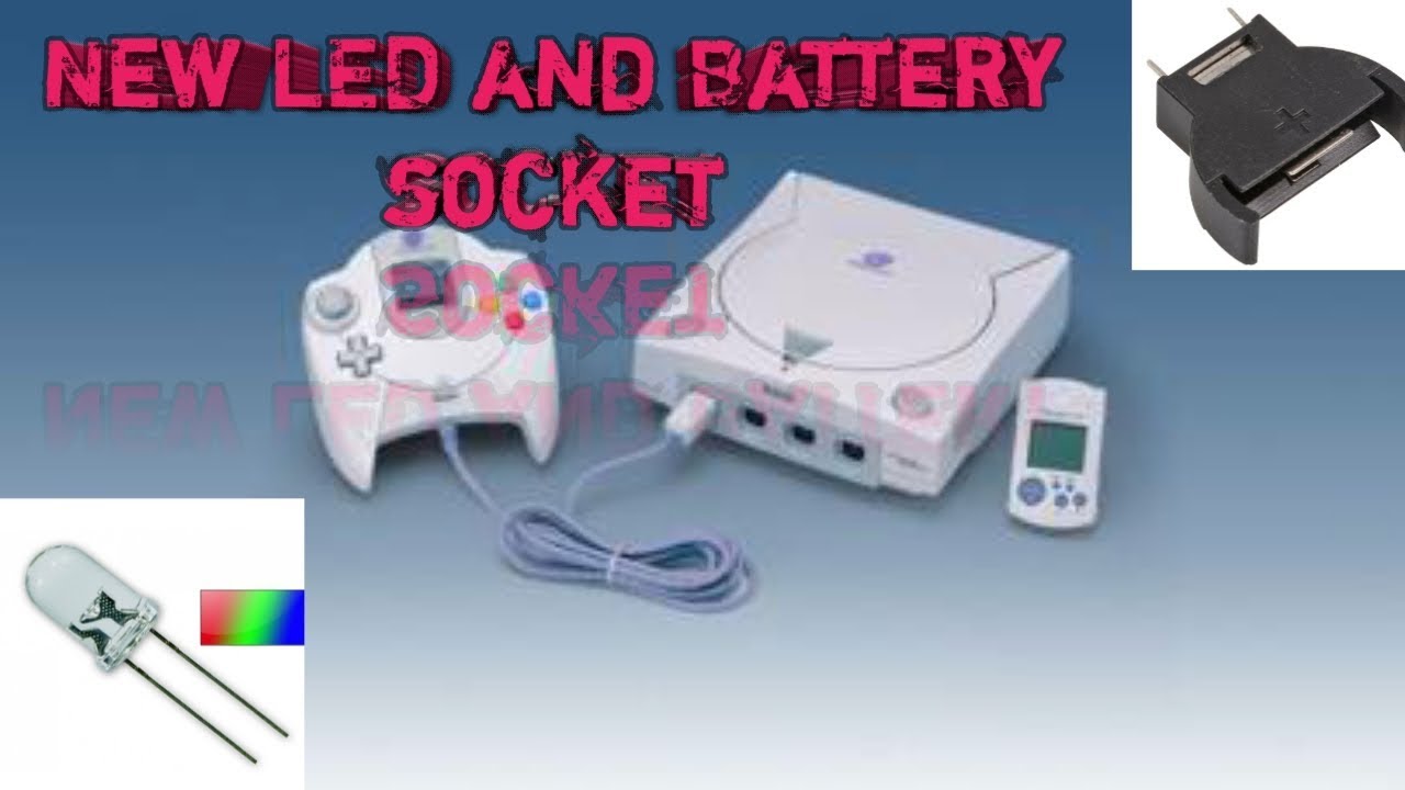 Dreamcast new rechargeable battery socket and LED - YouTube