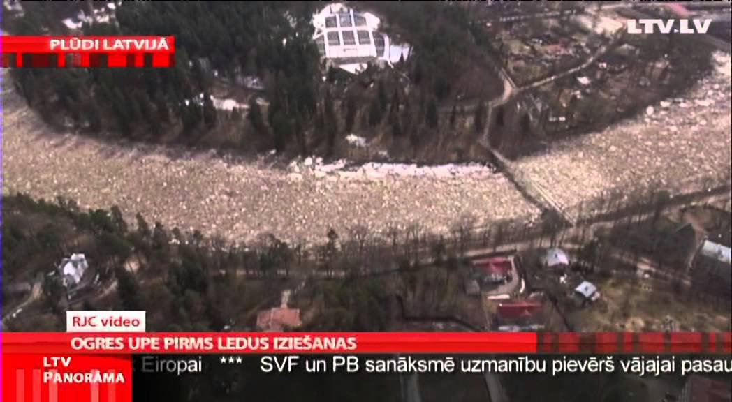 Ogres upe pirms ledus iziešanas; skats no putna lidojuma - YouTube
