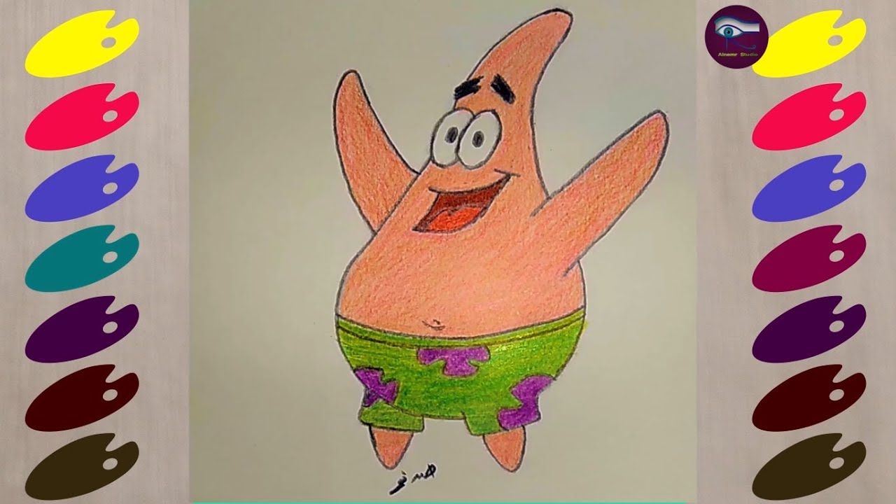تعليم الرسم / رسم بسيط من كرتون سبونج بوب / how to draw patrick star - YouTube