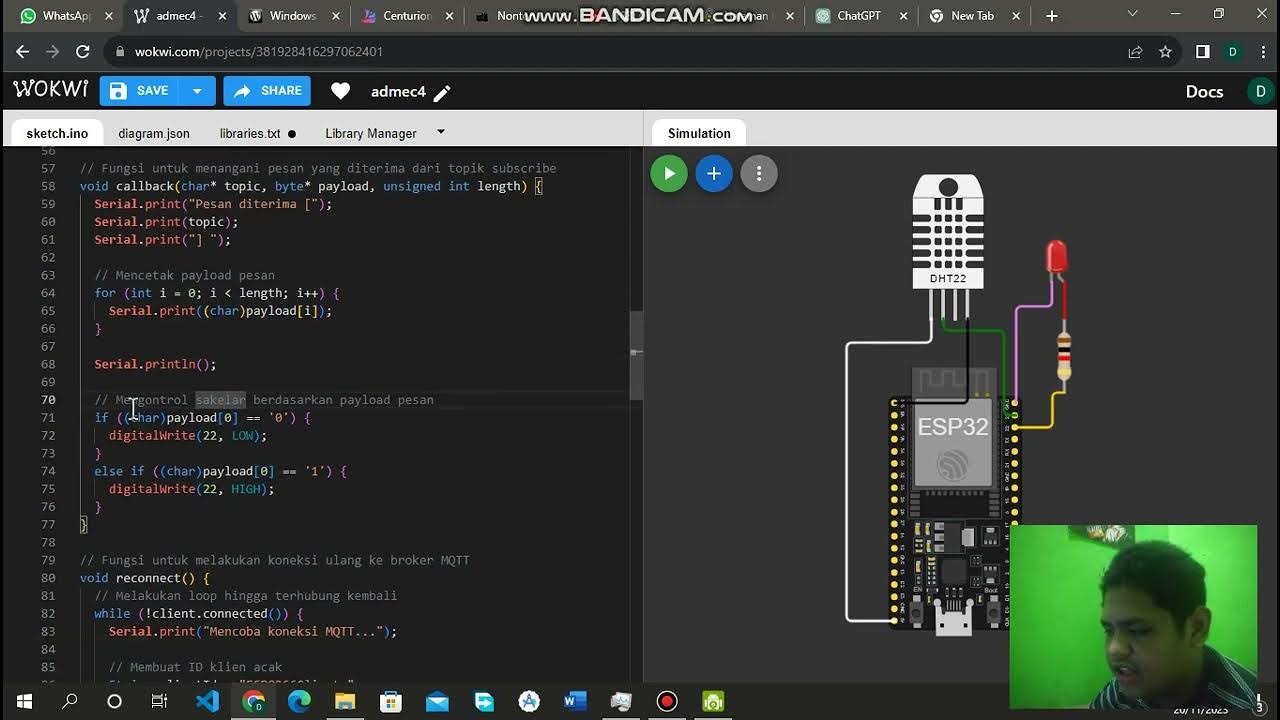 iot-ESP32 dengan Sensor DHT22 dan LED di Wokwi - YouTube