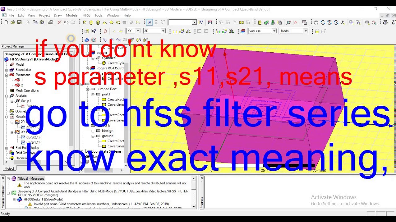 Quad band bandpass filter design in hfss | results s11, s21 in HFSS ...
