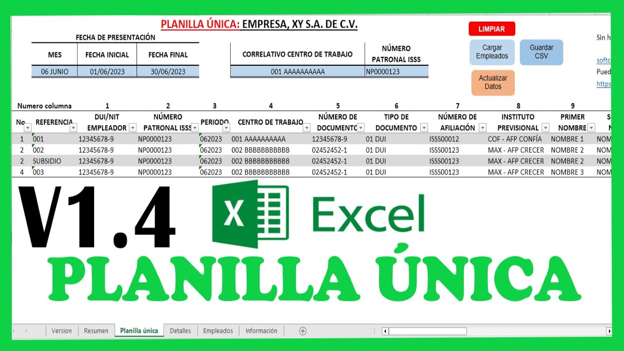 Planilla única Excel V1.4 - YouTube